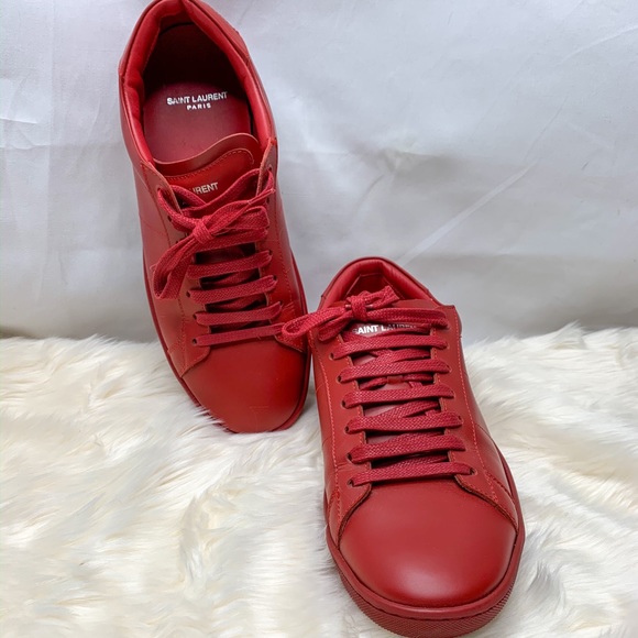 Yves Saint Laurent | Shoes | Saint Laurent Red Leather Sneakers | Poshmark